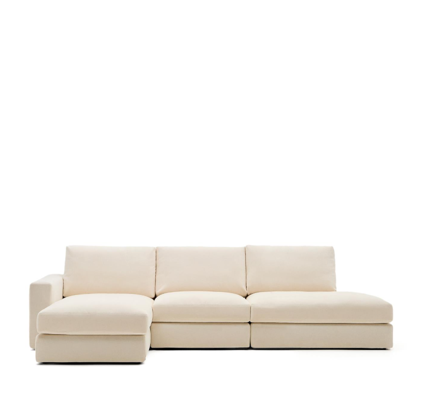 ALEA ecru chenille 5-seater modular sofa with removable cover, 340 cm ...